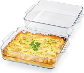 Gourmetmaxx Auflaufform Glas f&uuml;r Hei&szlig;luftfritteuse & Ofen, 2er-Set - je 1500 ml | Backform rechteckig | kleine Schale - zubereiten, garen, servieren | Glasform Ai