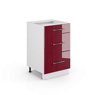Vicco Meuble Cuisine Fame-Line, Rouge Bordeaux Haute Brillance/Blanc, 50 cm sans Plan de Travail