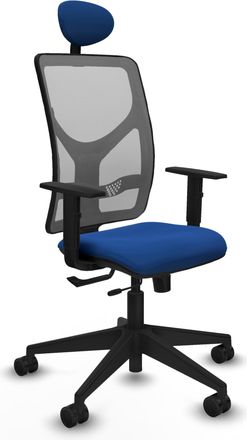 Piqueras y Crespo B&uuml;rostuhl, blau, mit 1D-Armlehnen, h&ouml;henverstellbare Lendenwirbelst&uuml;tze und festes Kopfteil, ausgestattet mit Syncro/Traslack und Schneideschaum, Grau