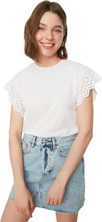 Trendyol Damen Weiße Brode Detaillierte Gestrickte Bluse Blouse Westlich, Weiß, L