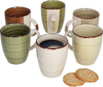 MamboCat Nature Kaffeebecher 300 ml I Kaffeetassen 6er Set im modernen Landhaus-Stil I Steingut-Tasse gro&szlig; mit rustikaler Optik I Tea & Coffee Mug Set - Kaffee