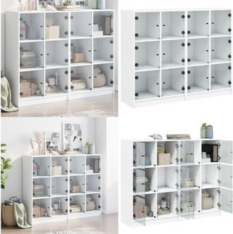vidaXL B&uuml;cherregal mit T&uuml;ren Wei&szlig; 136x37x109 cm Holzwerkstoff - Buche Regal - Vitrine - Wohnzimmer M&ouml;bel - Holz Regalsystem - B&uuml;cheraufbewahrung - Home &