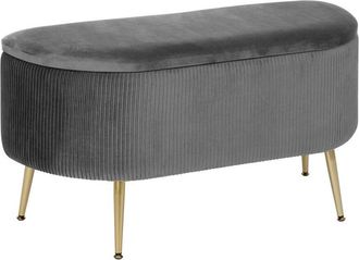 Atmosphera Atmosphera - Banc coffre en velours gris 100 x 40 cm - Pieds en m&eacute;tal - Rangement int&eacute;gr&eacute; - Confort optimal pour entr&eacute;e ou chambre