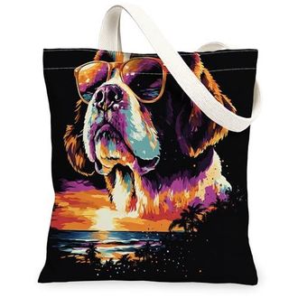Generic Summer St. Bernard Sac fourre-tout en toile pour faire du shopping 33 x 38,1 cm, sac d&eacute;picerie r&eacute;utilisable pour femme, sac d&eacute;picerie r&eacute;tro pour anima