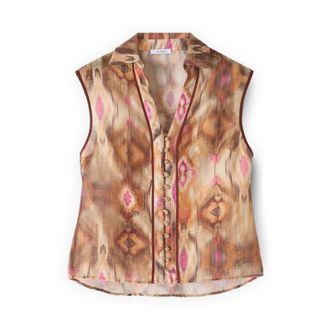 Motivi Femme, Tops, Brun, Taille: 36 FR Chemise en toile de lyocell avec imprim&eacute; ikat