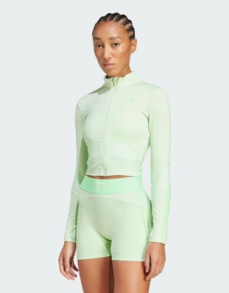 adidas adidas Performance - Hyperglam - Veste de sport zipp&eacute;e et c&ocirc;tel&eacute;e - Vert semi &eacute;tincelant/citron vert fluo