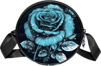 Generic Sac &agrave; bandouli&egrave;re Circle pour femme, petit sac &agrave; bandouli&egrave;re bleu noir rose avec fermeture &eacute;clair, bretelles r&eacute;glables, sac &agrave; main rond d&eacute;contract&eacute; po