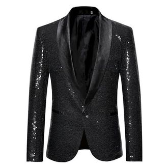 Generic Blazer de bal &agrave; paillettes brillantes pour homme style disco ann&eacute;es 70 pour homme, discoth&egrave;que, soir&eacute;e brillante, style discoth&egrave;que, &agrave; un bouton, mant