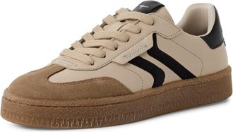 Tamaris Plateausneaker TAMARIS, Damen, Gr. 37, beige (beige kombiniert), Glattleder, Veloursleder, aufgeraut, kontrastfarbene Details, Schuhe Plateausneaker, 