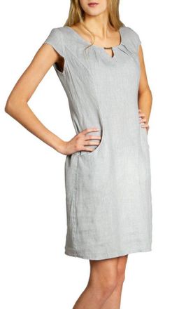 CASPAR Fashion Sommerkleid SKL020 knielanges Damen Sommer Leinenkleid mit eleganter Metallspange Luftig leicht, figurumspielende Form, mit seitlichem Jersey-Einsatz