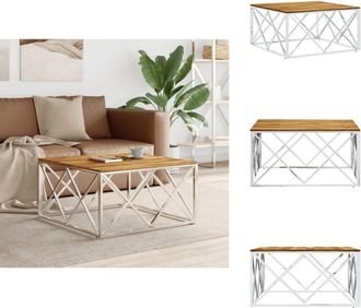 vidaXL Couchtisch Silbern Edelstahl und Massivholz Akazie - Esszimmertisch - Couchtisch - Wohnzimmertisch - Holztisch - Metalltisch