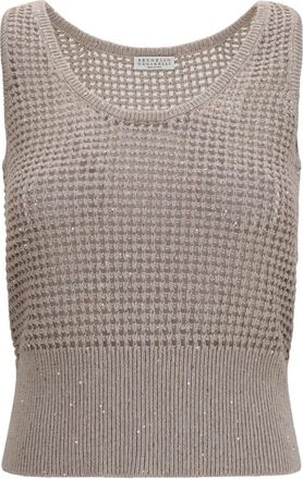 Brunello Cucinelli Top &agrave; sequins perfor&eacute;s - Femme - Tops - Beige - Taille: 40 FR