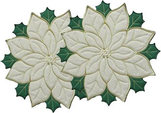 Valiclud 2 Wiederverwendbare Weihnachtliche Tischsets 40cm Platzdeckchen mit Isolierung und Silber Wei&szlig;er Leinenstruktur Tischdekoration