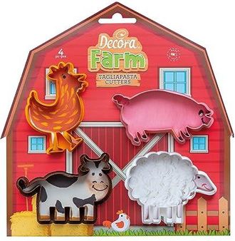 Decora 0255040 Set of 4 Farm Animal Cutters, Plastic