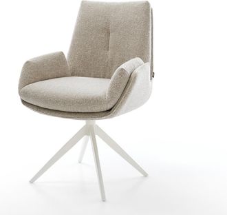 DELIFE Drehstuhl Clea-Flex Webstoff Soft Beige Kreuzgestell breit Wei&szlig; 360&deg; drehbar Wippfunktion, Esszimmerst&uuml;hle