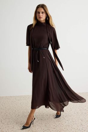 Trendyol Abstraktes Midi-A-Linienkleid, kurz - Braun