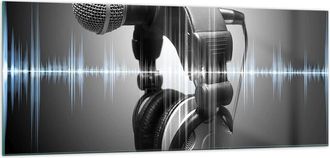 Arttor Panorama Bilder auf Glas 100x40cm Glasbild Audio Mikrofon Musik Studio Gro&szlig; Wanddeko Bild im Glas Schlafzimmer K&uuml;che Wandbilder Dekoration Wohnzimmer 