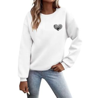 Generic Sweat &agrave; capuche &agrave; col rond imprim&eacute; tendance pour la Saint-Valentin 2026, blanc, XXL