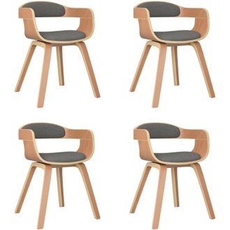 vidaXL Vidaxl - Chaises &agrave; manger lot de 4 gris clair bois courb&eacute; et tissu