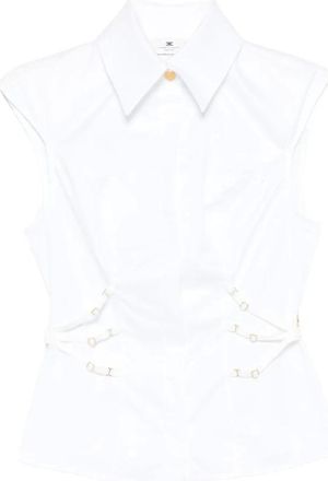 Elisabetta Franchi Femme, Blouses et Chemises, Blanc, Taille: 36 FR Chemise en Popeline de Coton avec Bretelles &Eacute;lastiques