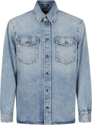 Versace Homme, Chemises, Bleu, Taille: L Surchemise en jean orn&eacute;e