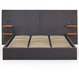Menzzo Lit-coffre complet avec tablettes et ports USB intégrés Lukas 180x200cm Tissu Gris