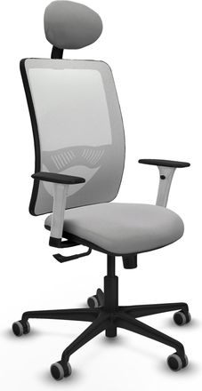 Piqueras y Crespo Moderner Drehstuhl Zulema mit wei&szlig;en und schwarzen Armlehnen, h&ouml;henverstellbarer Lendenwirbelst&uuml;tze und festem Kopfteil, ausgestattet mit 3 Positionen