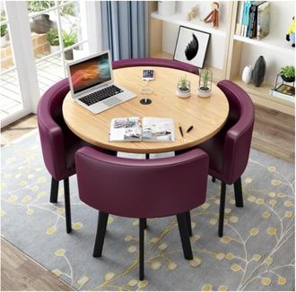 Generic Modernes rundes Esstisch-Set, runder Tisch und St&uuml;hle mit weicher R&uuml;ckenlehne, mit 4 St&uuml;hlen, Design mit abgerundeten Ecken, for Caf&eacute;, K&uuml;che, Esstisch