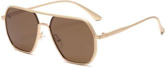 Generic Lunettes de soleil rétro pour homme avec monture en métal UV400, marron doré, Taille unique