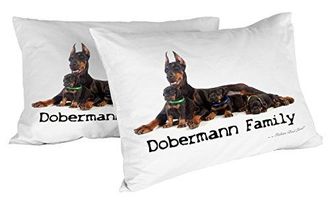 Italian Bed Linen 8058575006844 Paar Kissenbez&uuml;ge Bedruckt in digitaler Ma&szlig;e 52 x 82 cm mit Umschlag gesamtes, Doberman Family, Mehrfarbig, 100% Baumwolle, 52 x 82 x 1 