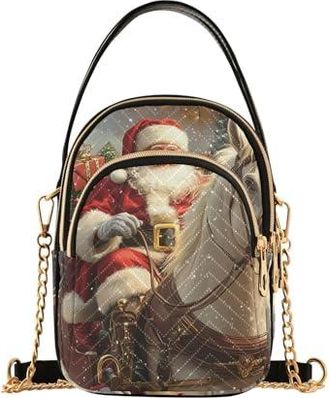 Mnsruu Sac à bandoulière pour femme - Motif Père Noël - Cheval blanc - Petit sac à bandoulière avec sangle réglable