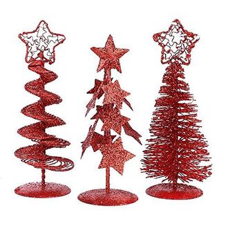 eBuy GB Mini-Weihnachtsbaumschmuck-Set, glitzernd, Rot, 3 St&uuml;ck
