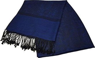 World of Shawls écharpe, étole jacquard motif cachemire toucher doux pashmina Luxueuse et chaleureuse - Bleu - 28 x 80