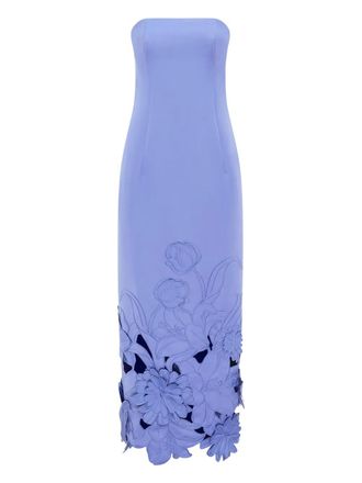 LEO LIN robe longue à fleurs appliquées - Bleu