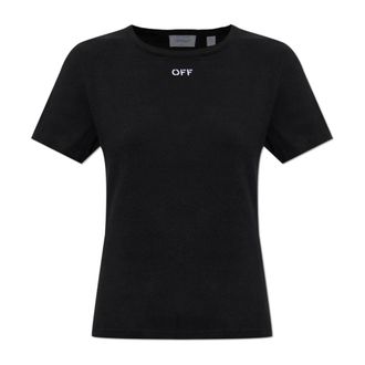 Off-white Ripp-Oberteil mit gesticktem Logo - - Tops - Damen - Schwarzk - S