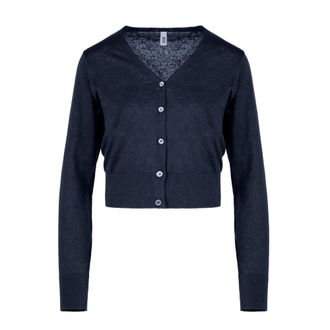 Bomboogie Femme, Pulls, Bleu, Taille: 42 FR Linen and cotton cardigan