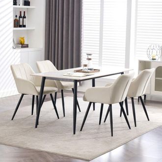 Woltu Esszimmerstuhl 4er Set, Küchenstuhl mit Armlehne Rückenlehne, Polsterstuhl Wohnzimmerstuhl mit Metallbeine, Sitzfläche aus Samt, Cremeweiß - Woltu