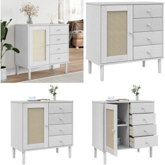 vidaXL Vidaxl - Sideboard senja Rattan-Optik Wei&szlig; 80x40x80 cm Kiefernholz - Schubladenschrank - Wohnzimmerm&ouml;bel - Holz Sideboard - Wei&szlig;es Sideboard
