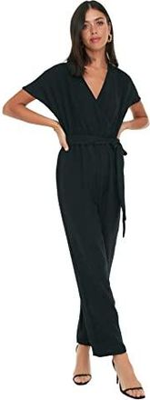 Trendyol Gürtelter Brustkragen-Overall Salopette, Black, 38 aux Femmes