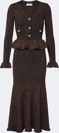 Self Portrait Robe midi p&eacute;plum en Lurex