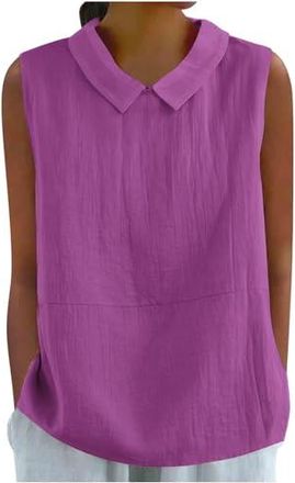 Generic D&eacute;bardeur d&eacute;contract&eacute; en coton pour femme, chemise sans manches &agrave; revers pour femme, d&eacute;bardeur l&eacute;ger de couleur unie, gilet de sortie, caraco d&eacute;t&eacute; mig