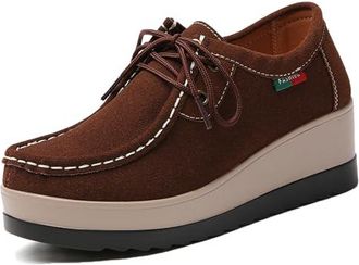 Generic Mocassins &agrave; plateforme en daim pour femme avec soutien de la vo&ucirc;te plantaire et lacets pour la marche, marron, 39.5 EU