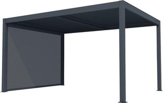 Vente-Unique Vente-Unique - Pergola bioclimatique autoportante &eacute;lectrique anthracite en aluminium - Lames orientables - Rideau r&eacute;tractable - Dimensions 395x305 cm