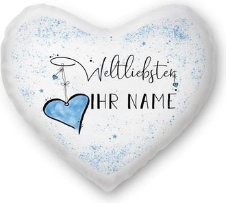 Tassendruck Familie-Kissen mit Spruch für den Weltliebsten -Name- Herzkissen - Kissenbezug inklusive Kissen/Personalisiert/Individuell/Selbst-Gestalten/Geschenk-I