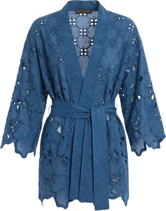 Ermanno Scervino Femme, Blouses et Chemises, Bleu, Taille: 36 FR Kimono ajour&eacute; ceintur&eacute;