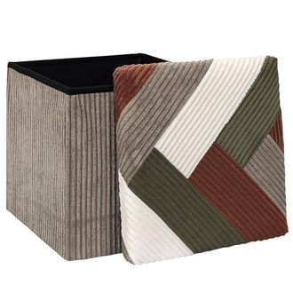 The Home Deco Factory HD0550 Coffre Pouf Pliable Patchwork C&ocirc;tel&eacute; - Rangement et Assise, Design &Eacute;l&eacute;gant, Salon ou Chambre, 38x38 cm, Beige, Gris, Rouge, Vert