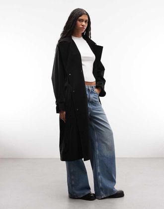 Rains 12620 - Zweireihiger, wasserdichter Trenchcoat in Kroko-Schwarz mit Bindeg&uuml;rtel