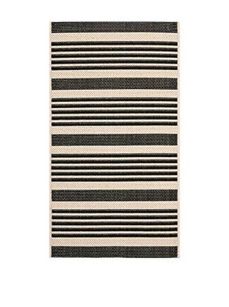 Safavieh Tapis géométrique pour Salon, Salle à manger, Chambre à coucher - Courtyard Collection, Tapis à poil court, Noir et os, 79 X 152 cm
