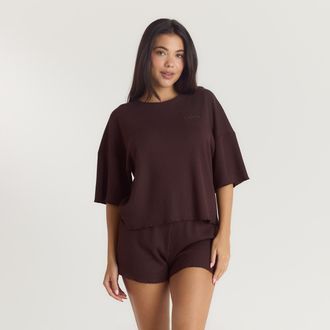 Lounge Soft Waffle Pyjama Top - Dark Chocolate - XXL - Le Cadeau Parfait pour Elle
