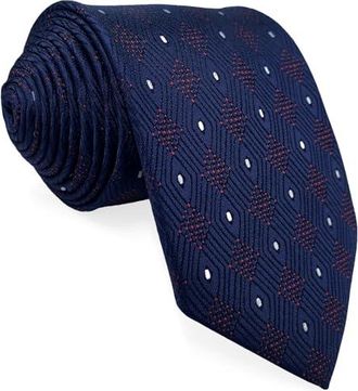 Shlax & Wing Cravate Homme Bleu Fonc&eacute; Rouge Points de Pr&eacute;cision G&eacute;om&eacute;trique pour Mariage F&ecirc;te Bal Formel Classique 147cm